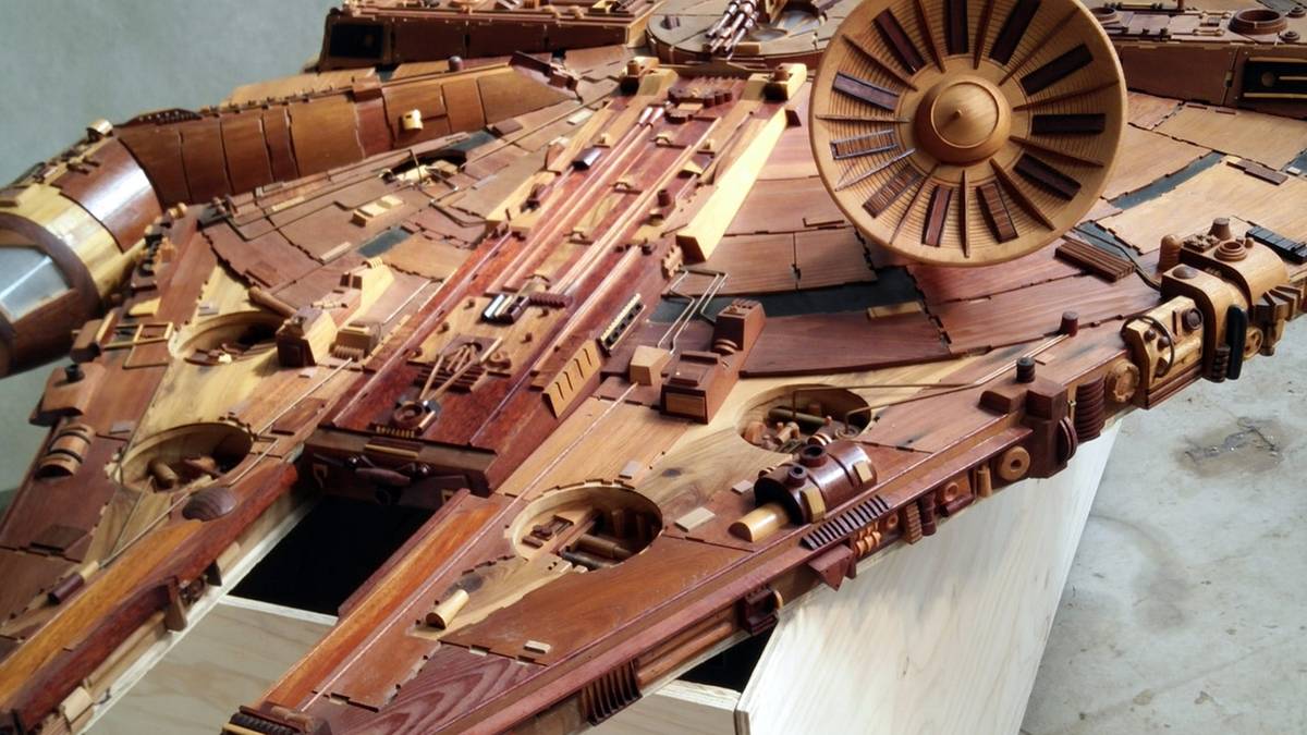 Detailed Millennium Falcon Made Only of Wood