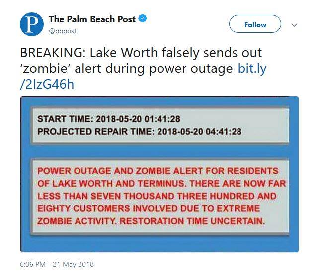 Florida City Confuses Residents With Zombie Alert Text