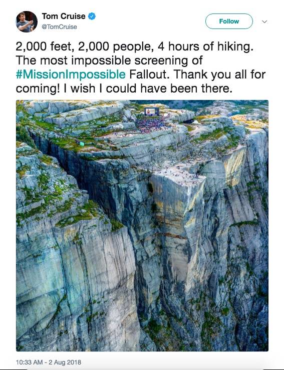 Paramount Held Mission: Impossible 6 Screening On Top of A Cliff