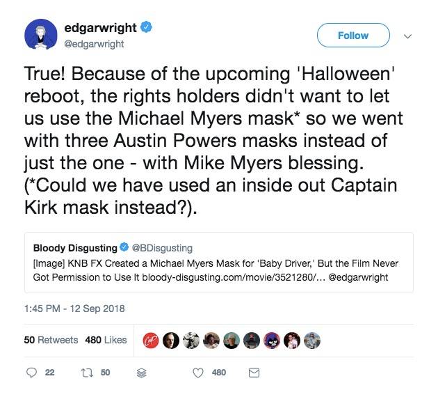 Halloween Reboot Prevented Baby Driver Using Michael Myers Mask