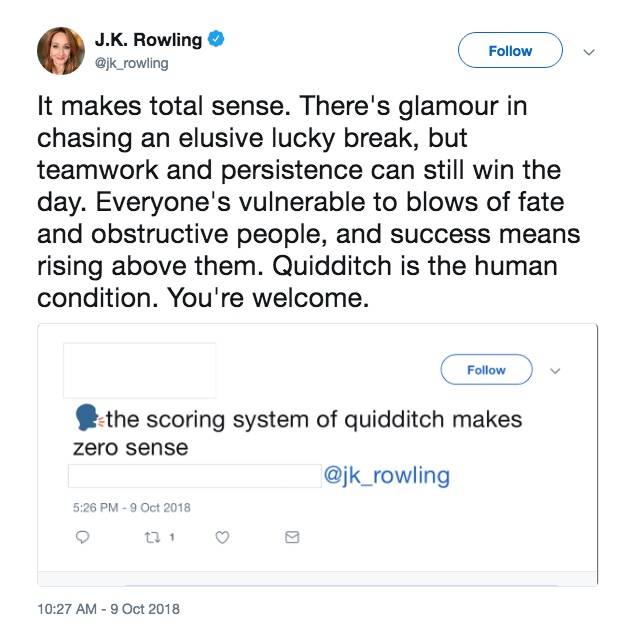 J.K. Rowling Explains How Quidditch Scoring Rules Make Sense