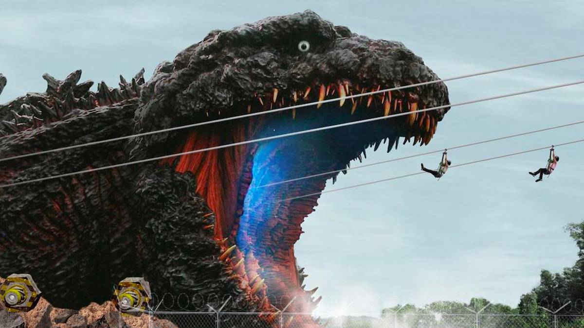 Watch Fans Zipline Into Godzilla’s Mouth in New Theme Park Attraction