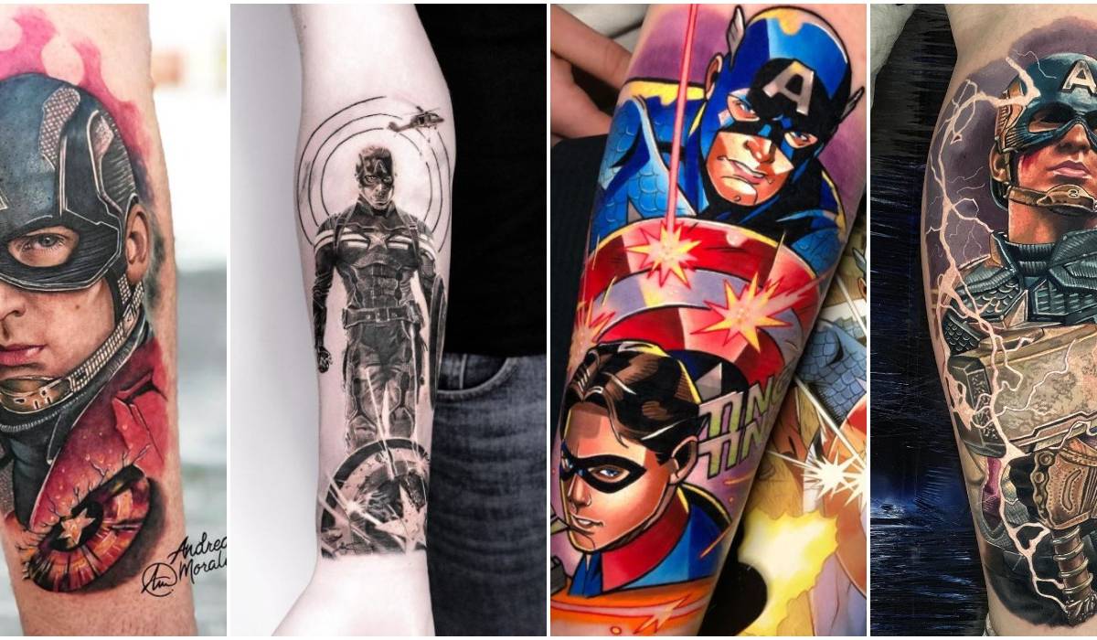 Captain America Watercolor Tattoos