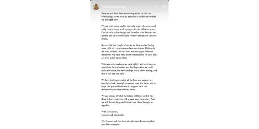 Love Island USA: Why Mackenzie Dipman & Connor Trott Have Broken Up