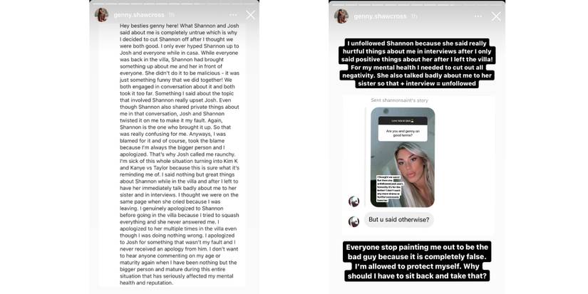 Love Island USA: Shannon Blasts Genny For Comments About Josh's Sister