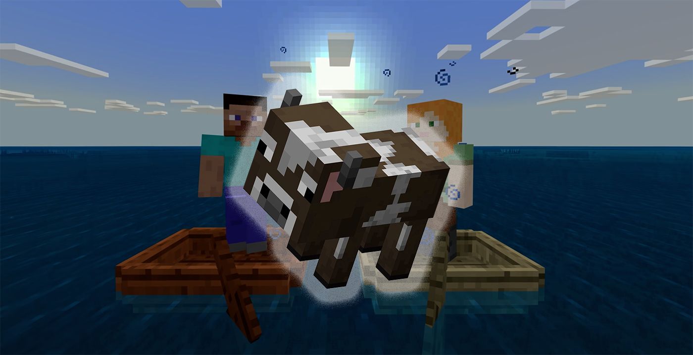 Minecraft Player Figures Out How To Surf On A Lot Of Cows