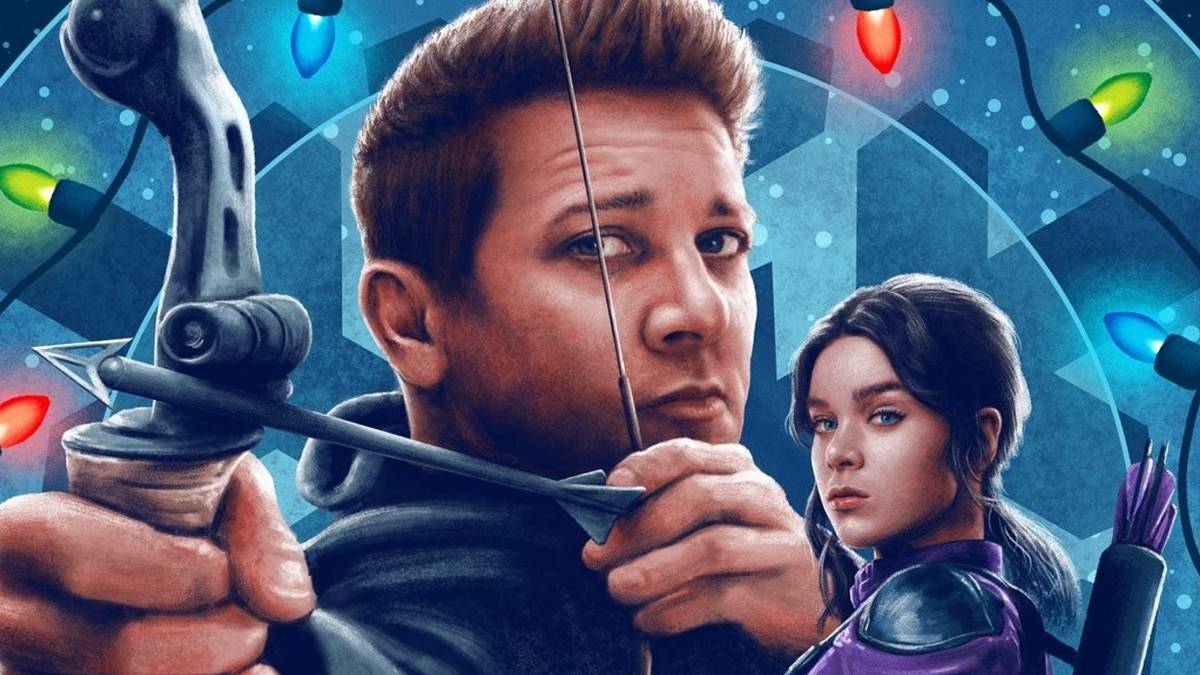Hawkeye Poster Strings Clint, Kate Bishop & Lucky in Christmas Lights