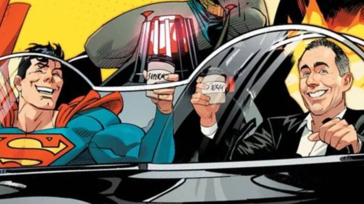 Jerry Seinfeld Joins Superman and Batman in the Batmobile Getting Coffee