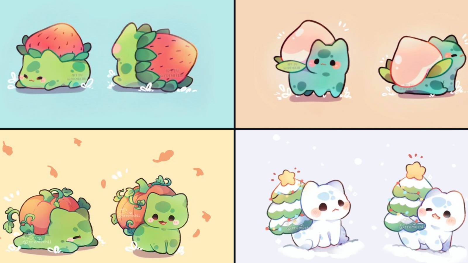Pokémon Artist Shows Off Adorable Seasonal Bulbasaur Paintings