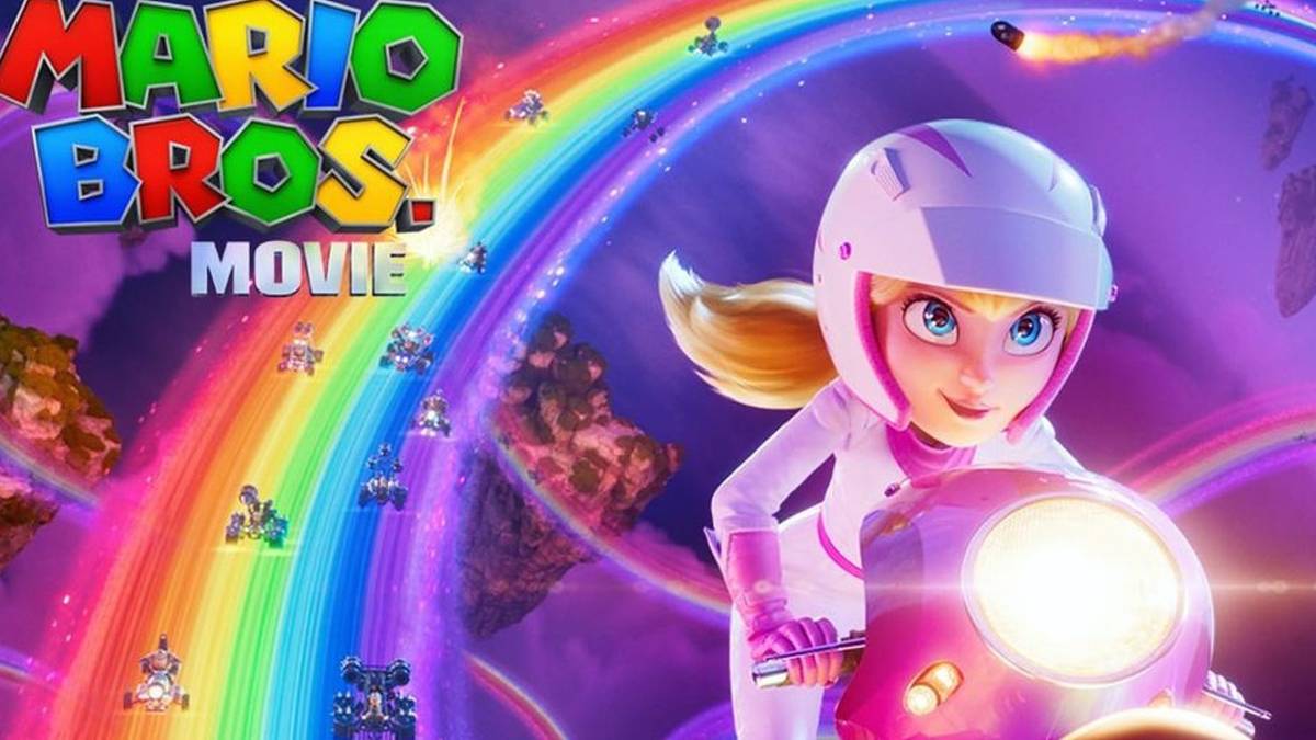Princess Peach Races On Rainbow Road In Super Mario Bros Movie Poster