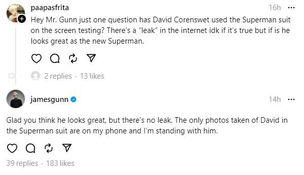 James Gunn Comments On Rumored Leaked Photos Of David Corenswet In Superman: Legacy Costume