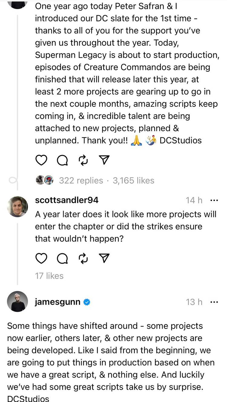 James Gunn Reveals 2 More DCU Projects Will Enter Production In 2024