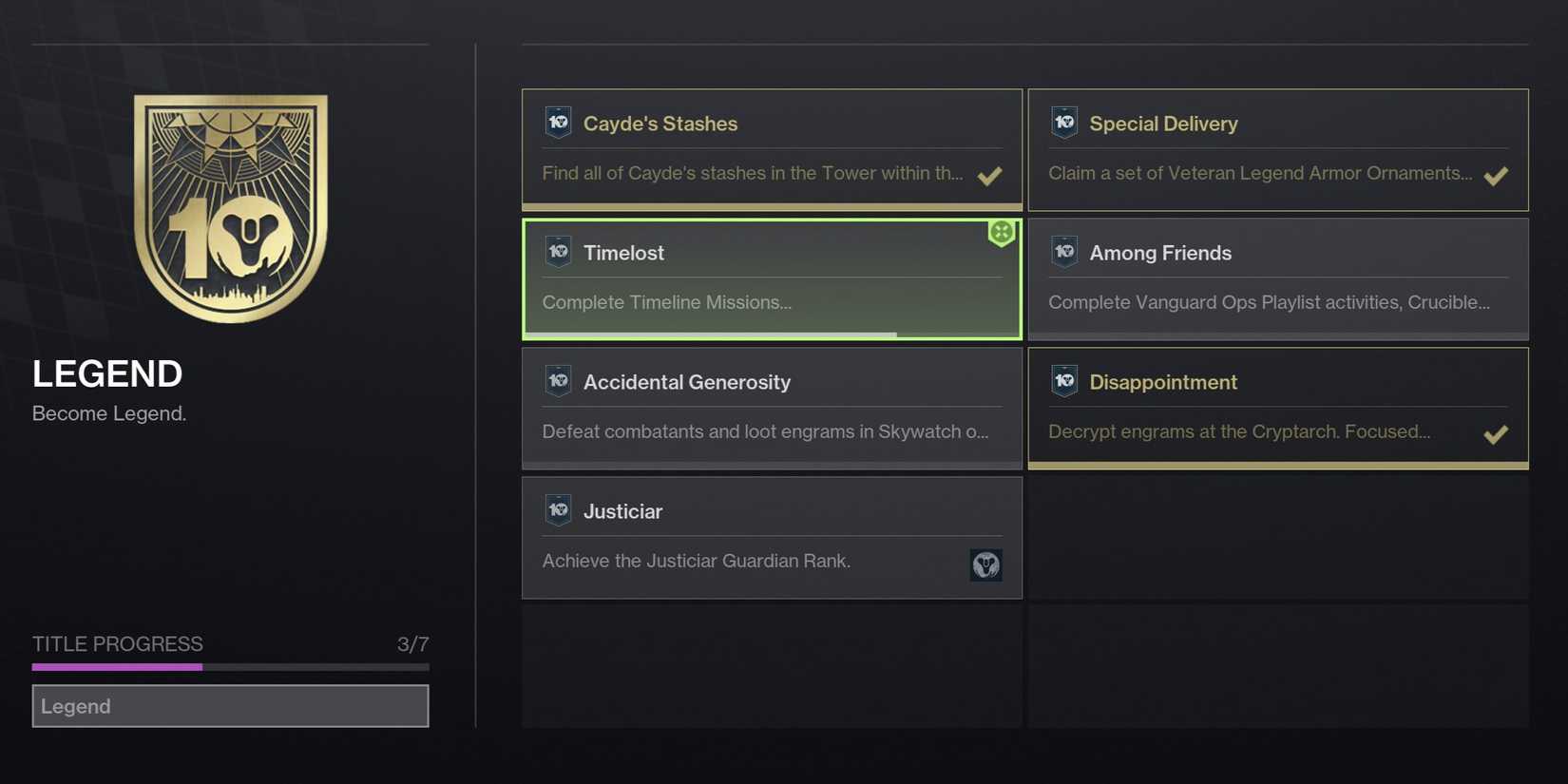 How To Earn The Legend Title In Destiny 2