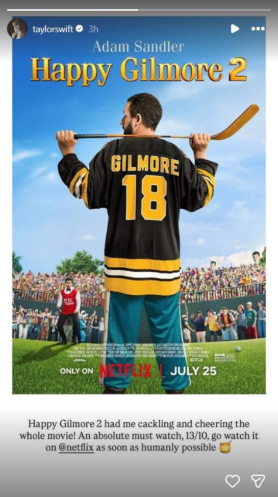 Happy Gilmore 2 Declared "An Absolute Must Watch" By Taylor Swift In 13 ...