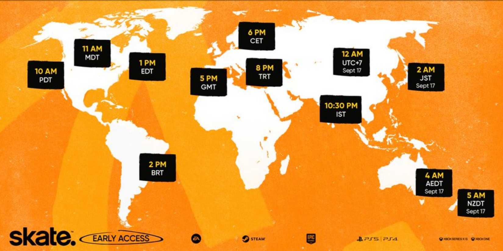 Skate. Early Access Release Times: Global Launch Schedule