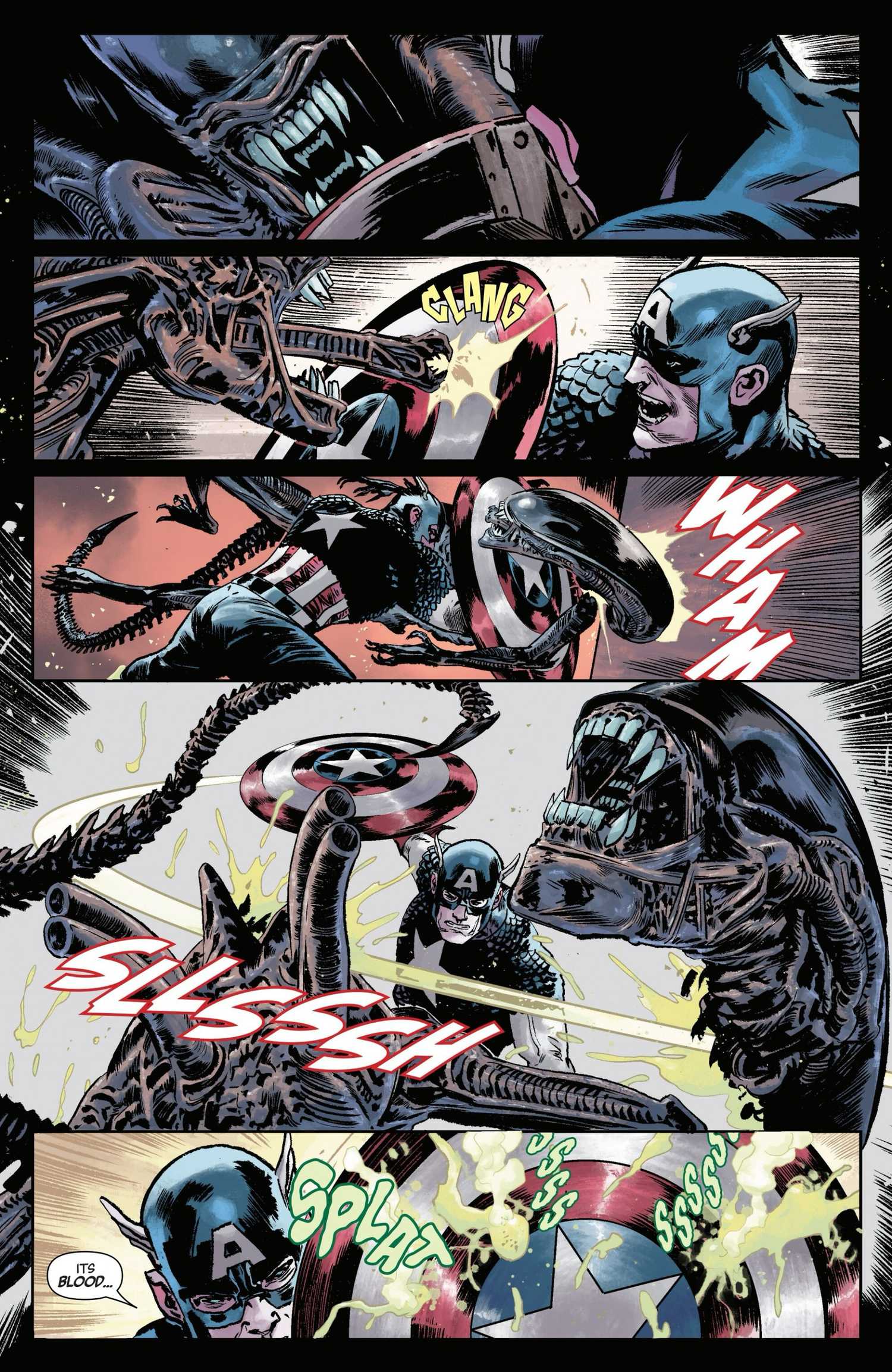 Captain America's Shield Withstands Alien Xenomorph Acid in New Marvel ...